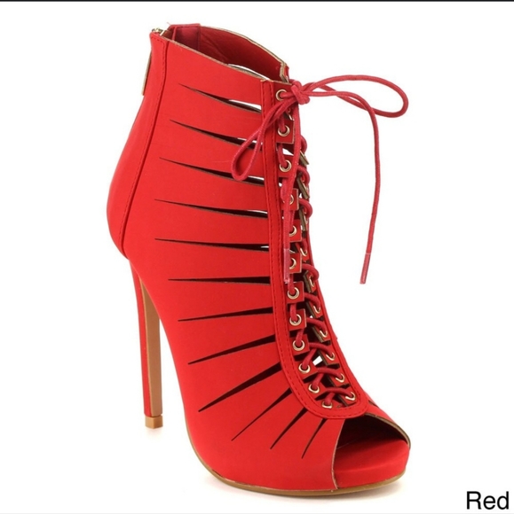 Bella Marie | Shoes | Red Spiked Heel Open Toe Booties Bella Marie ...